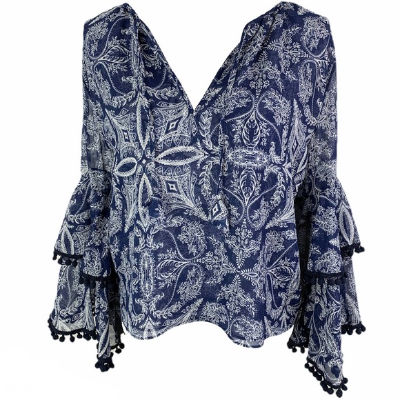 Misa Los Angeles | Tops | Misa Maya Blue Tiered Bell Sleeve Peasant Top ...